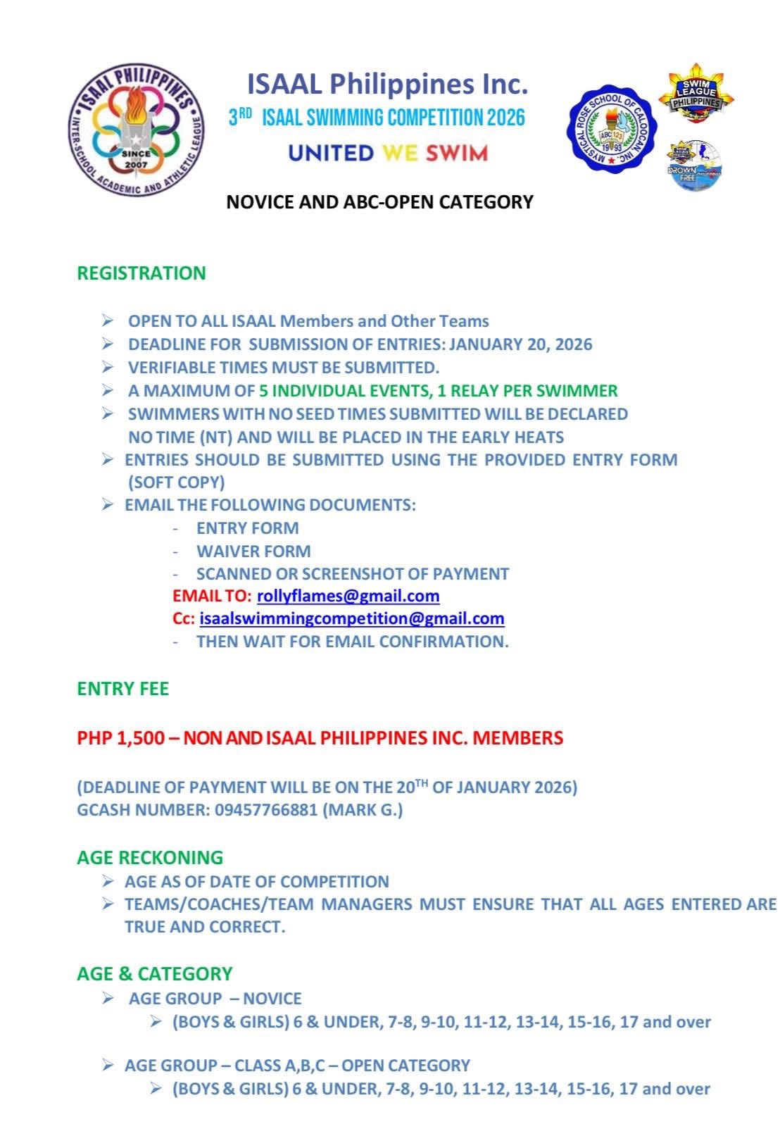 MEET INFO – ISAAL INTER-SCHOOL SWIMMING COMPETITION 2026